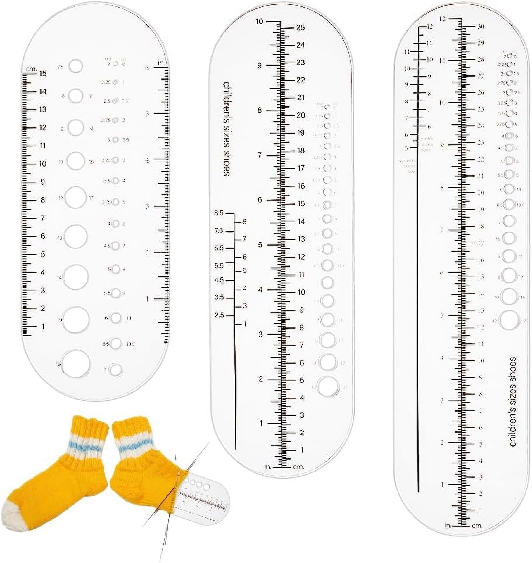 1 Set 3pcs Sock Ruler Knitting Crochet Large Holes 8.7/10.6/11.6 Inch ...