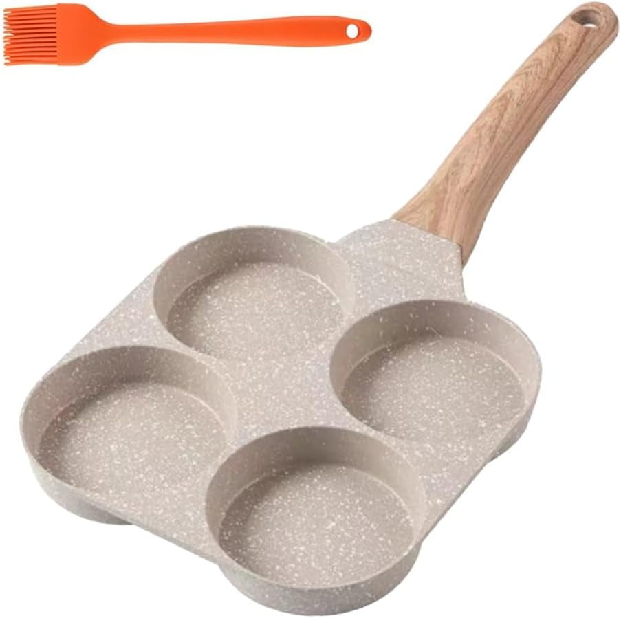 1 Set 4 Hole Skillet with Handle, Multi-Purpose Divided Frying Egg Pans ...