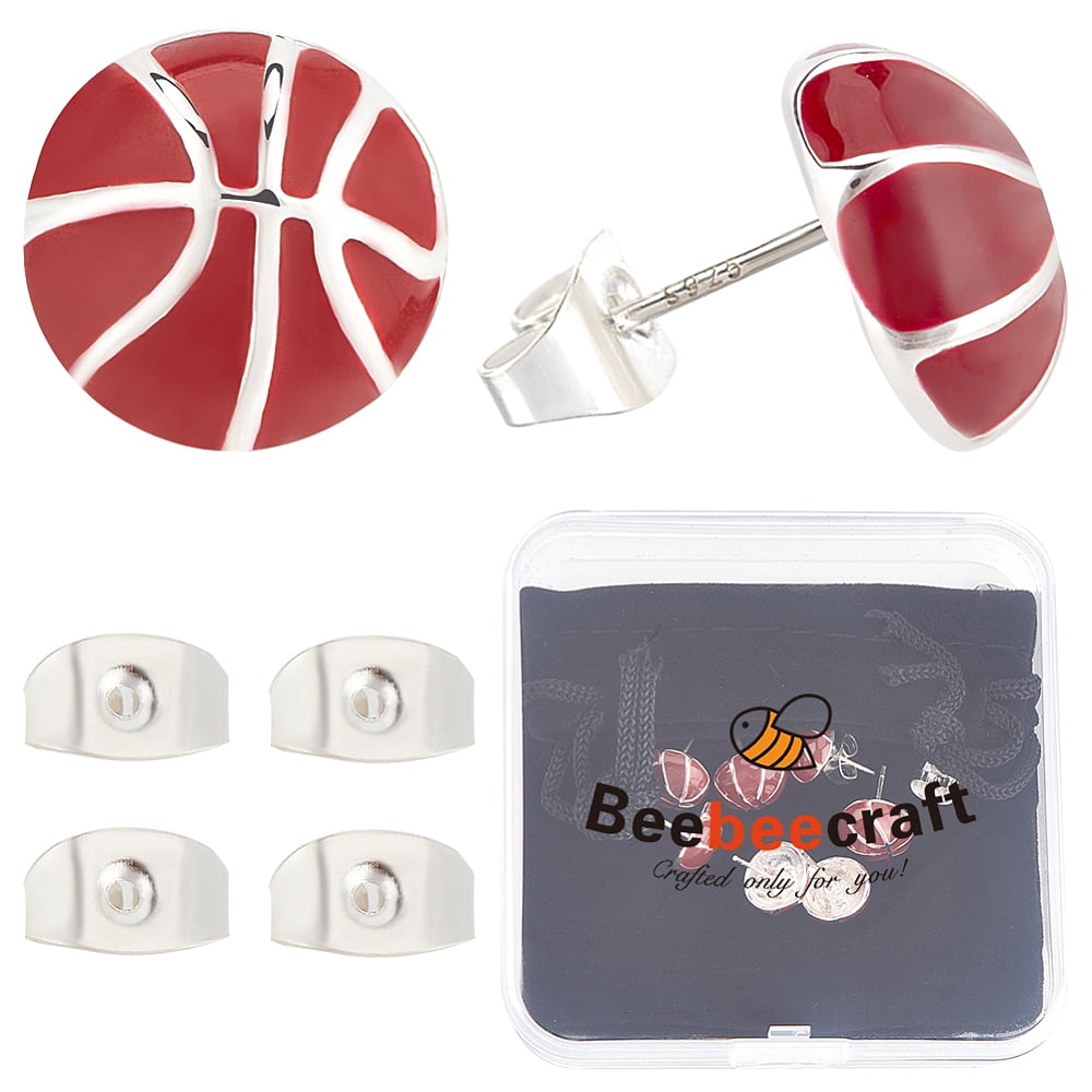 1 Set 4 Pairs Sport Ball Alloy Stud Earrings for Women with 925 ...