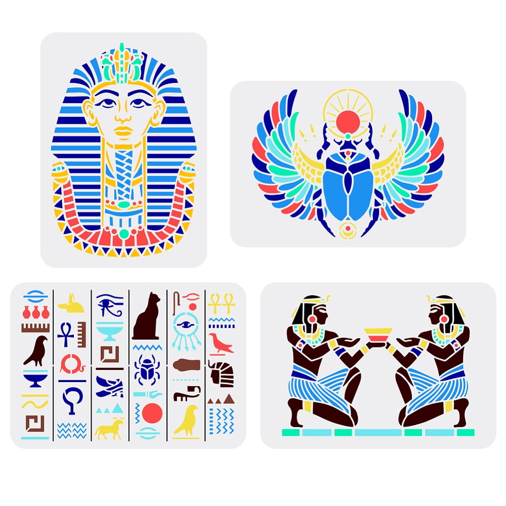 1 Set 4 Pcs Egypt Painting Stencil 8.3x11.7inch Egyptian Writing Egypt ...