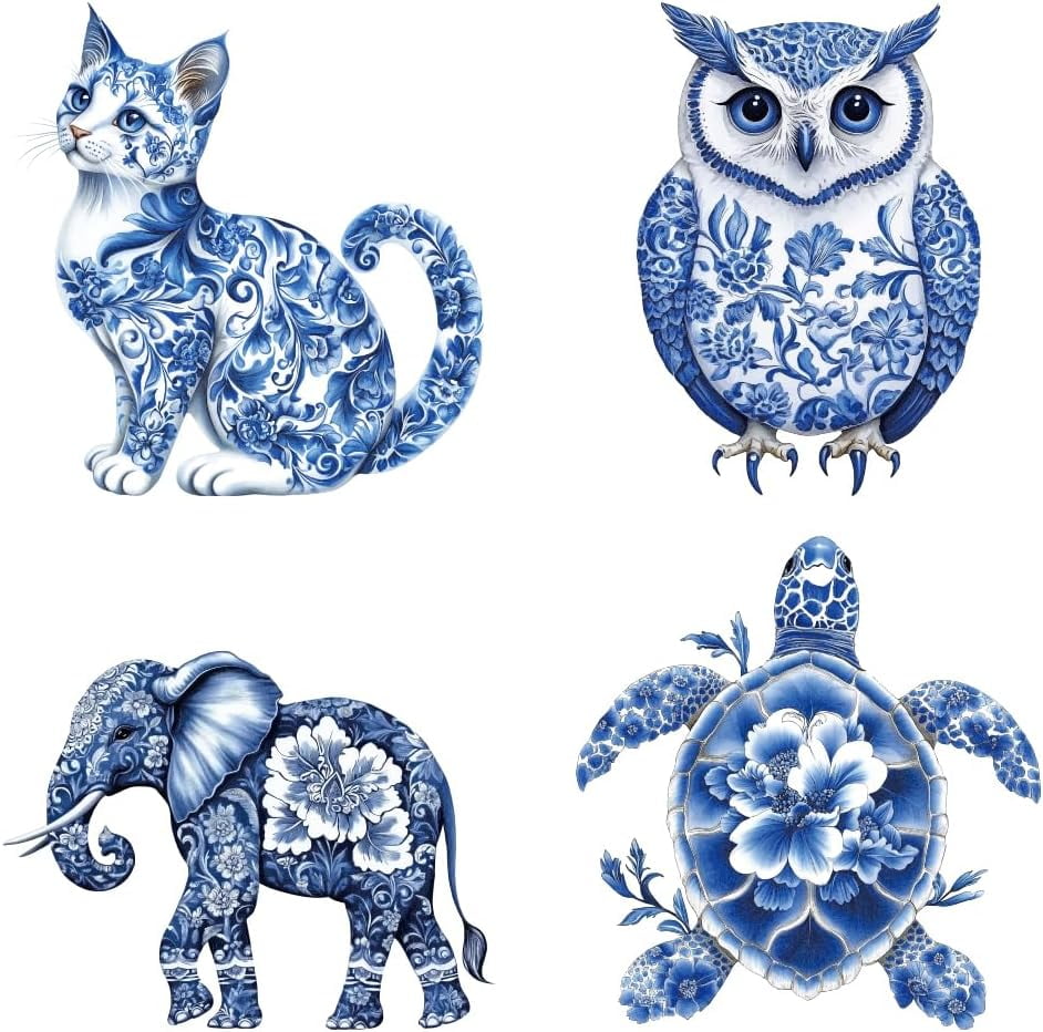 1 Set 4 Pcs Iron on Decals Patches 4 Sizes Assorted Porcelain Animal ...