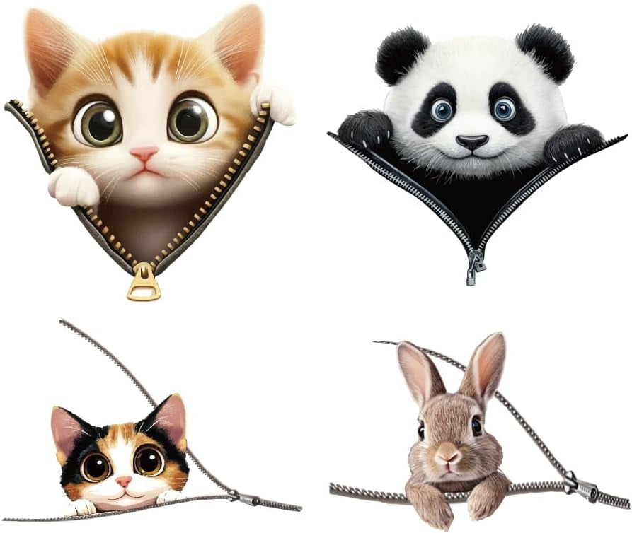 1 Set 4 Pcs Iron on Decals Patches 4 Sizes Zipper Animals Iron on ...