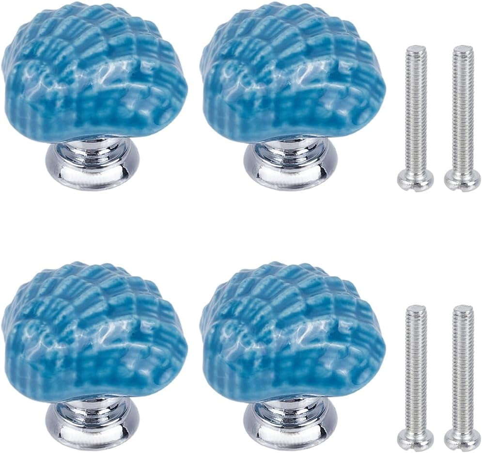 1 Set 4 Sets Shell Ceramic Cabinet Knobs Marine Animals Theme Ocean ...