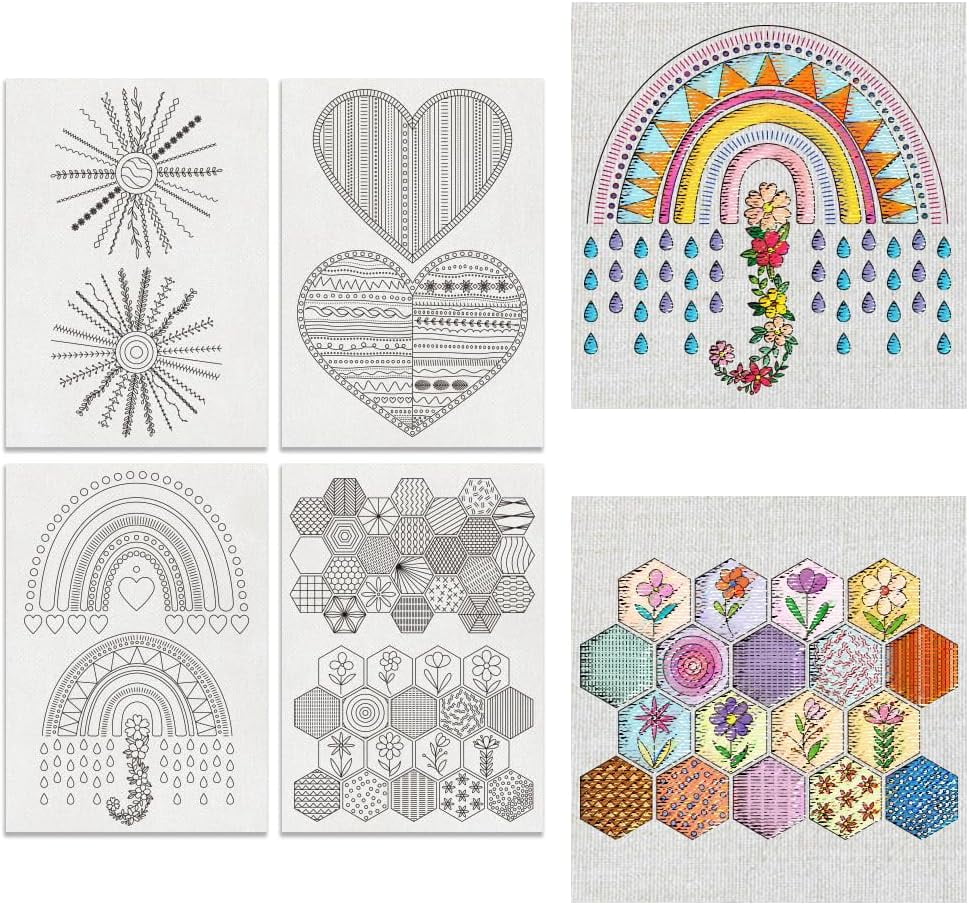 1 Set 4 Sheets 11.6x8.2 Inch Stick and Stitch Embroidery Patterns Non ...