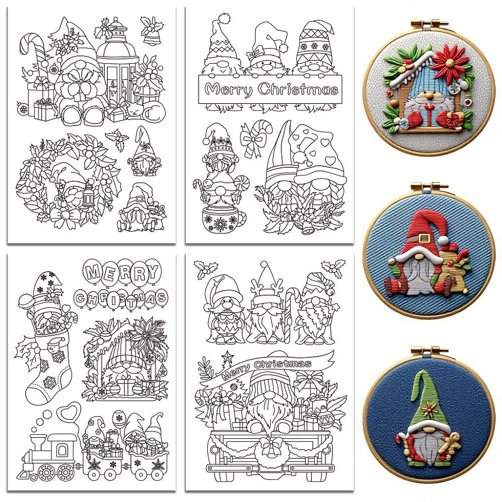 1 Set 4 Sheets 11.6x8.2 Inch Stick and Stitch Embroidery Patterns Non ...