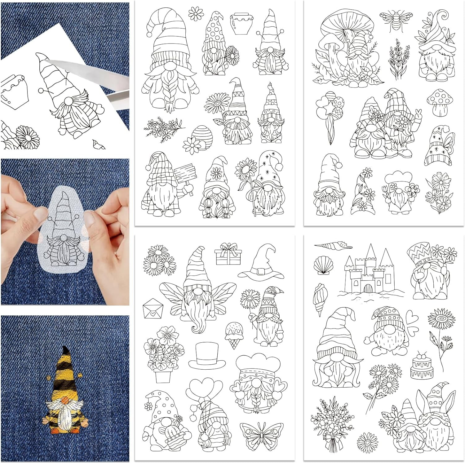 1 Set 4 Sheets 50Pcs Gnomes Stick and Stitch Water Soluble Stabilizer ...