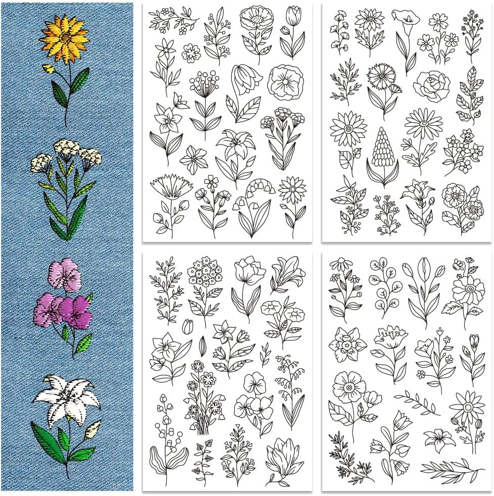1 Set 4 Sheets Single Flower Water Soluble Stabilizer Hand Embroidery ...