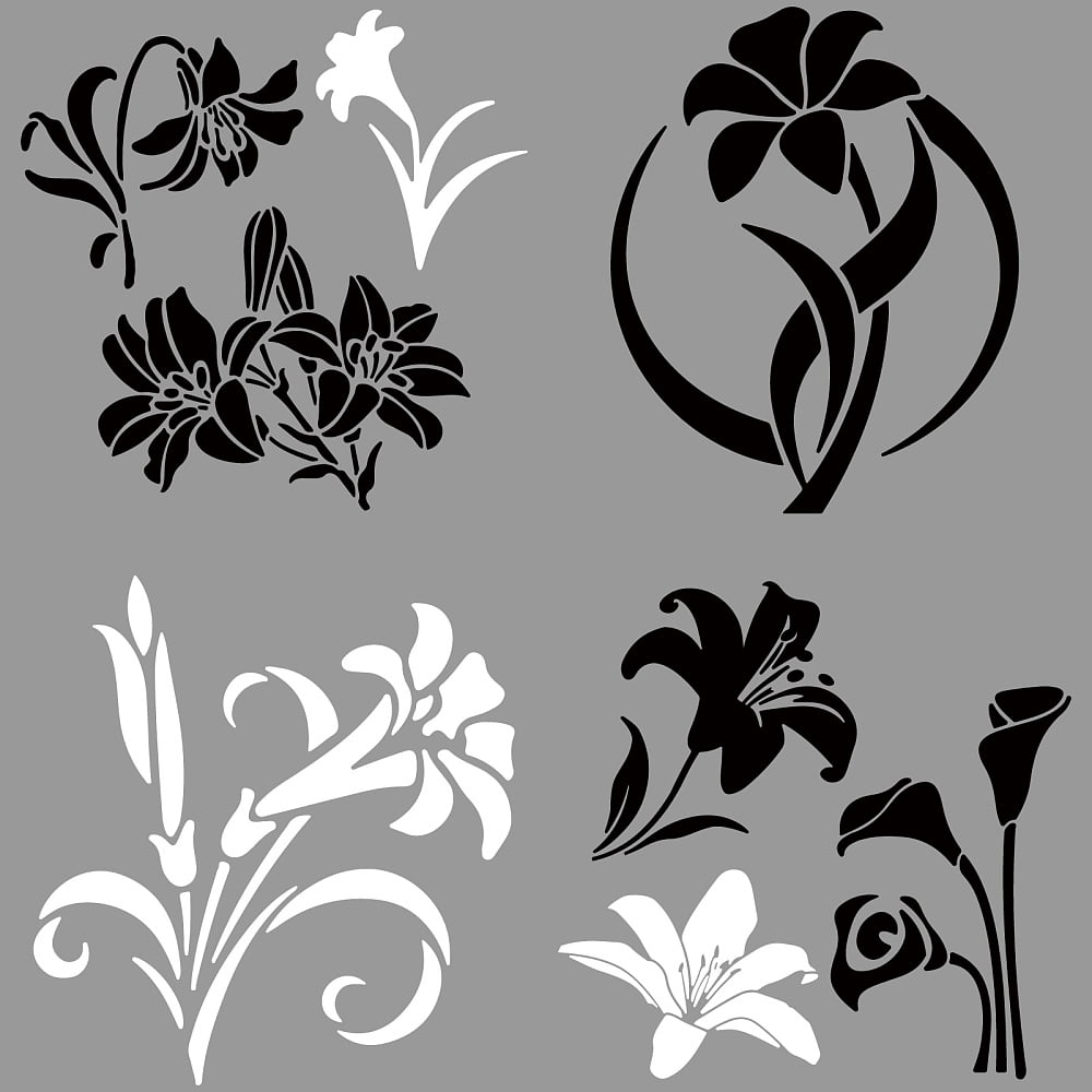 1 Set 4 Styles Lily Flower Car Sticker Black&White Flower Car Decals ...