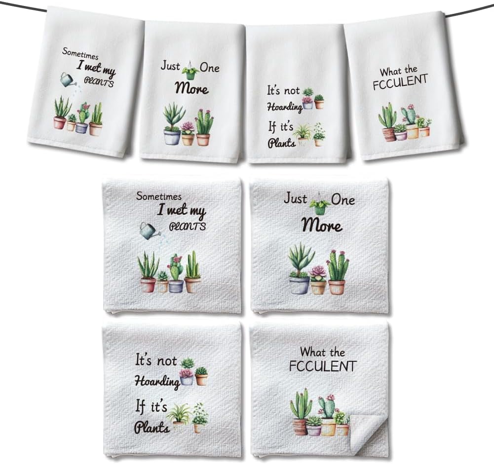 1 Set 4 Styles Succulents Plants Kitchen Towels Watercolor Potted ...