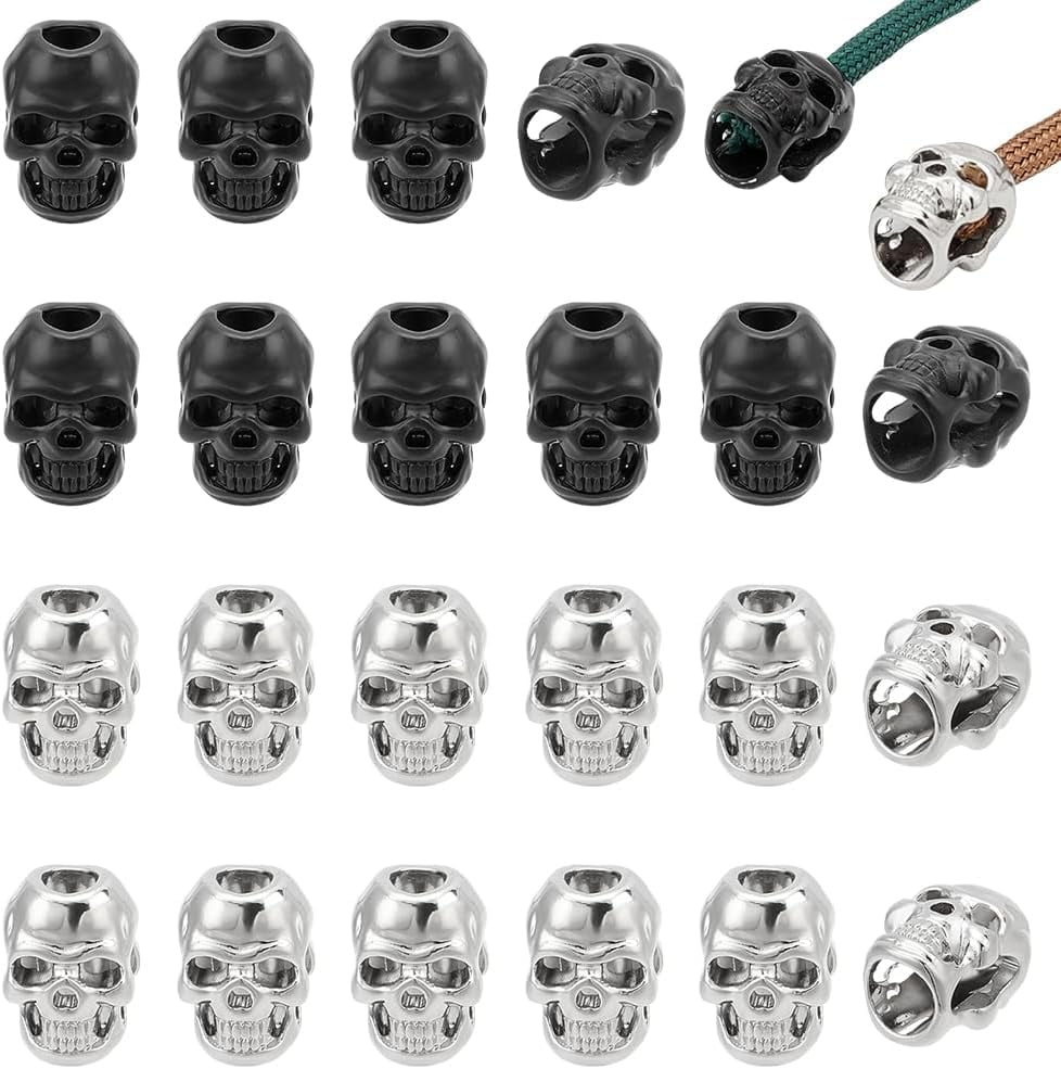 1 Set 40 Pcs 2 Colors Alloy Skull Beads Skull Shape Alloy Cord End Lock ...