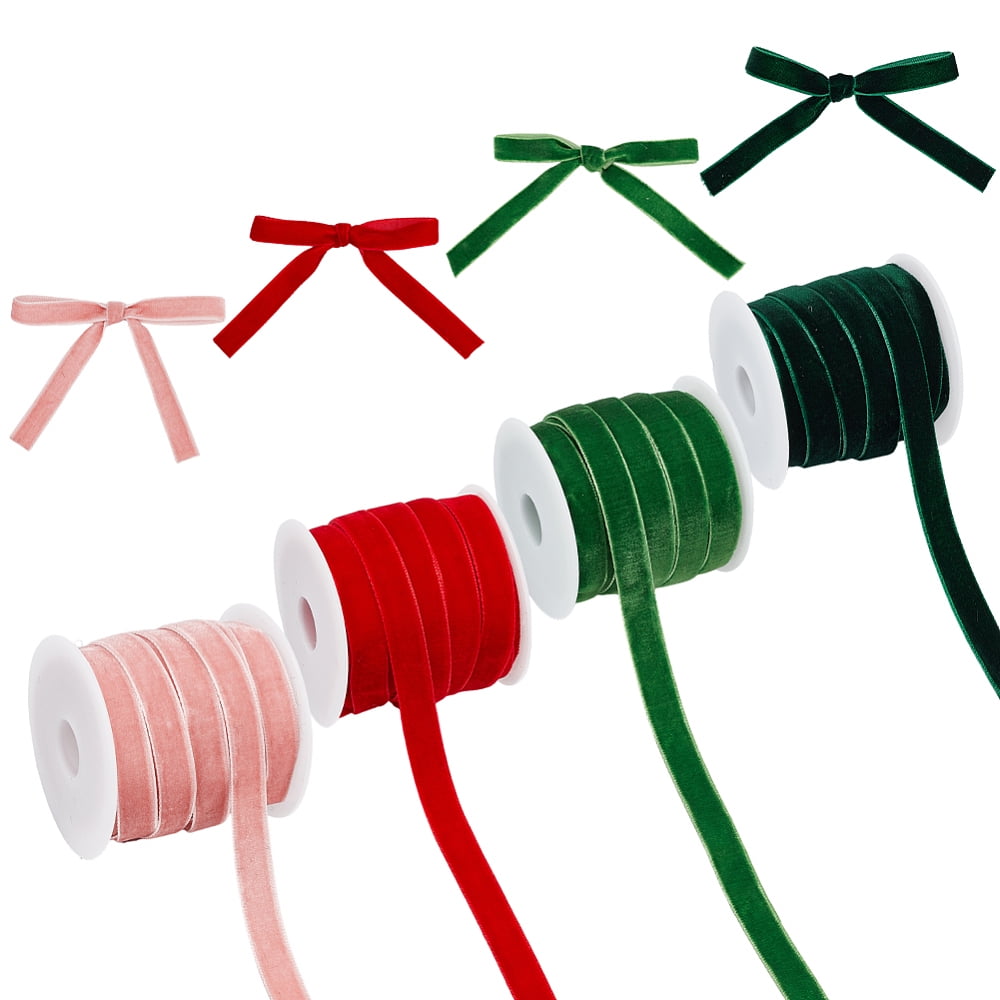 1 Set 40 Yards 4 Colors Christmas Theme Single Face Velvet Ribbon Mixed ...