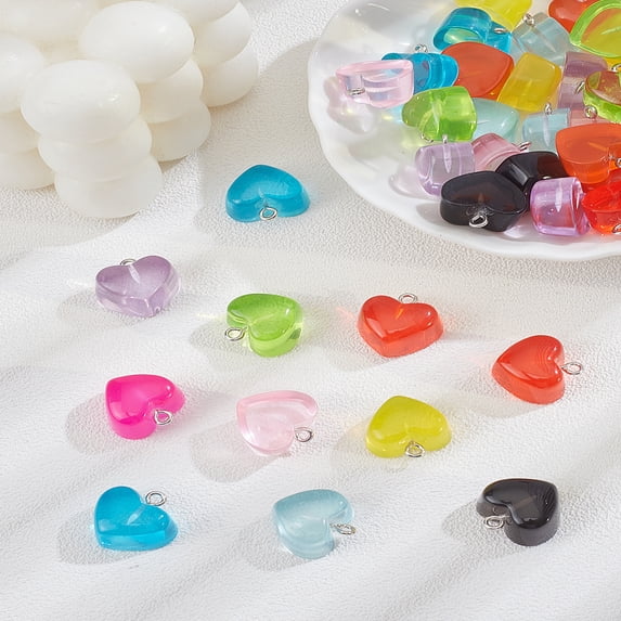 1 Set 40Pcs 10 Colors Transparent Resin Pendants with Platinum Tone ...