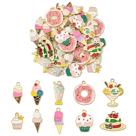 1 Set 40Pcs 10 Styles Alloy Enamel Pendants Light Gold Mixed Shapes ...