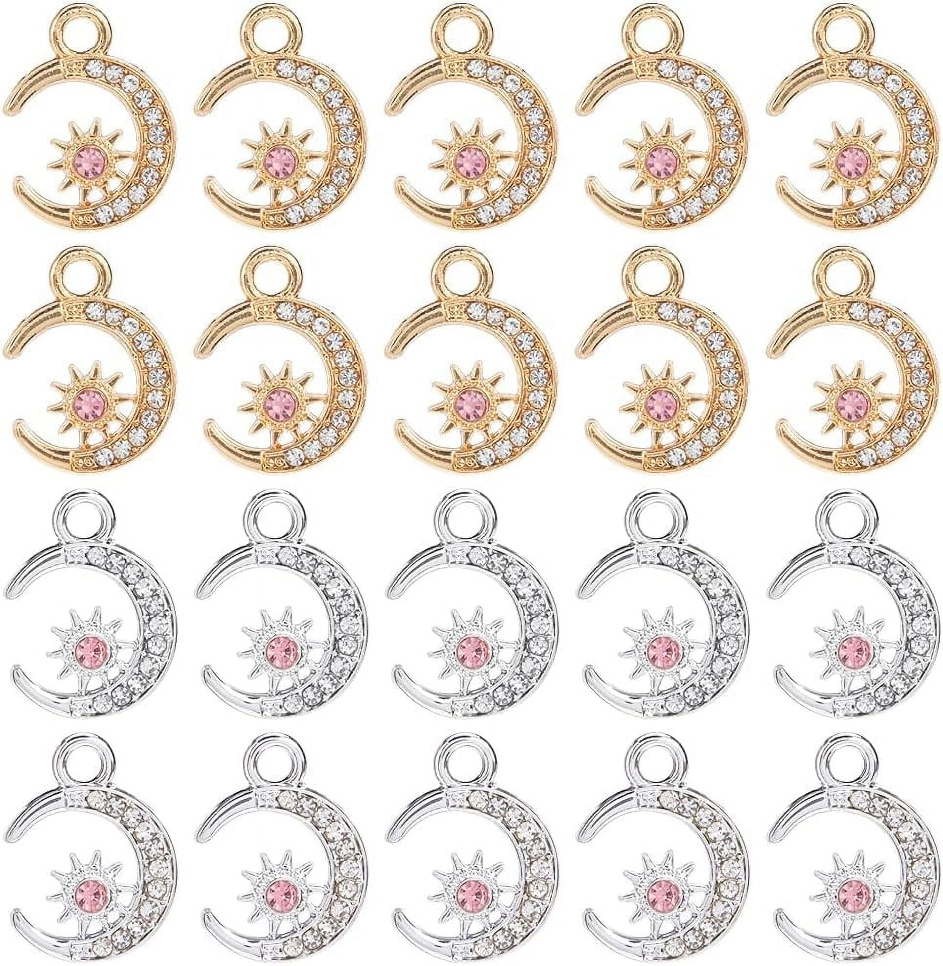 1 Set 40Pcs 2 Colors Alloy Light Rose Rhinestone Pendants Moon Charm ...