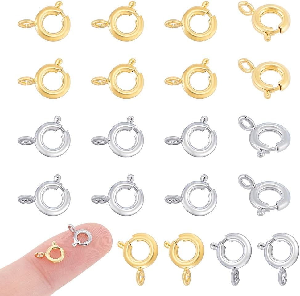 1 Set 40Pcs 2 Colors Brass Spring Ring Clasps Ring Real Gold Plated ...