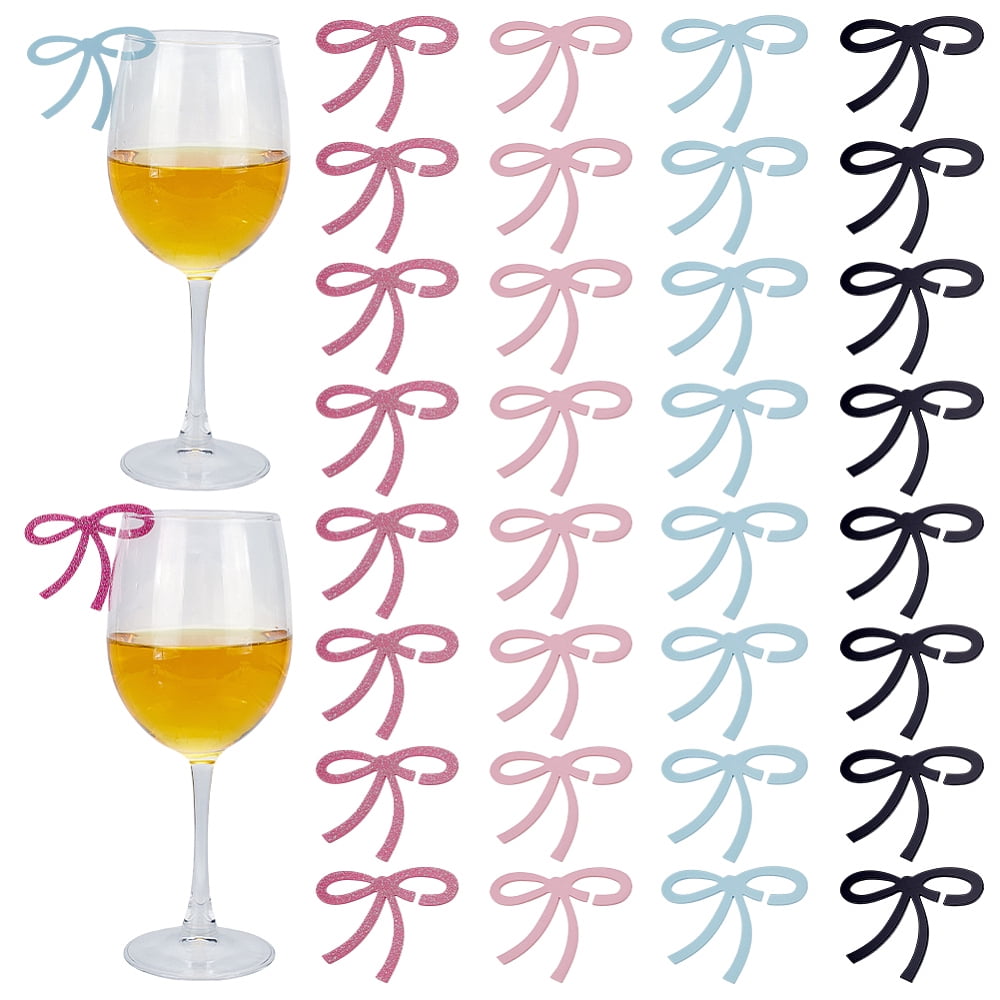 1 Set 40Pcs 4 Colors Acrylic Bowknot Wine Glass Charms Wine Glass ...