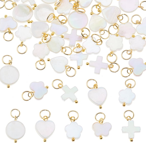 1 Set 40Pcs 5 Style Natural Shell Pendants with Brass Findings & 304 ...