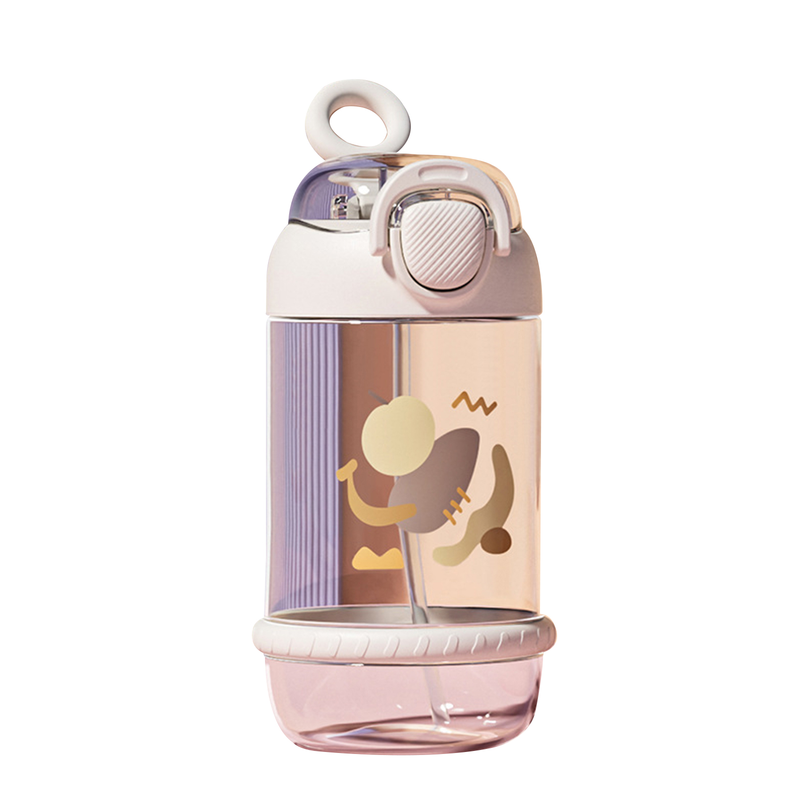 1 Set 450/630ML Straw Cup Safety Lock Bouncing Lid Portable Lanyard One Button Open Soft Straw ...