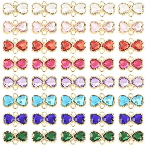 1 Set 48Pcs 8 Colors Alloy Rhinestone Connector Charms Golden Bowknot ...