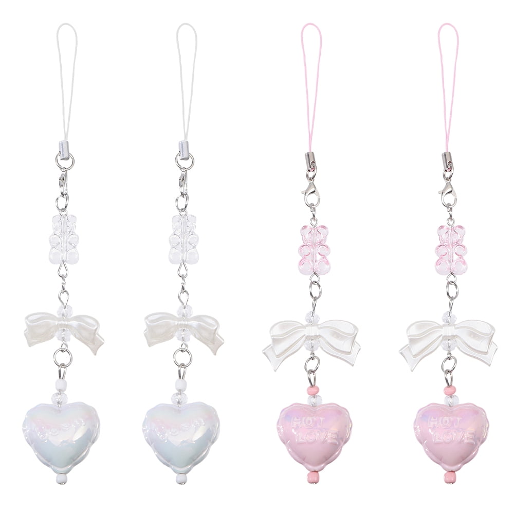 1 Set 4Pcs 2 Colors Alloy with Acrylic Keychain Heart Mixed Color 17cm ...