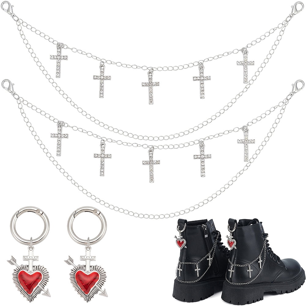 1 Set 4Pcs 2 Styles Brass Twisted Chains Strap Chains & Heart Alloy ...