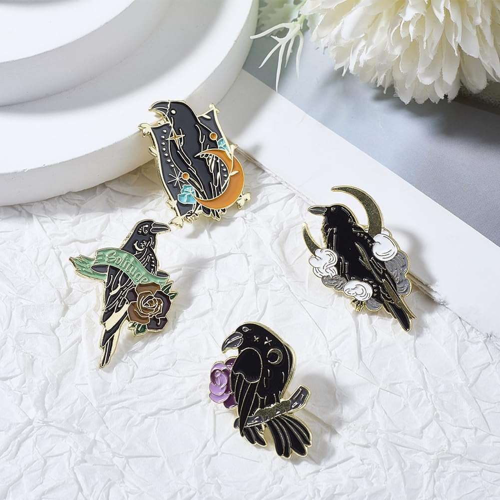 1 Set 4Pcs 4 Styles Quirky Crow Badge Pins Alloy Brooches for Backpack ...