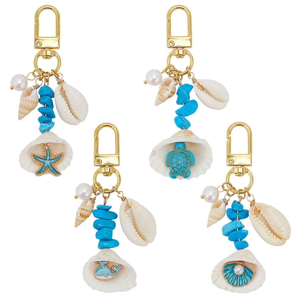 1 Set 4Pcs 4 Styles Turquoise Chip Bead and Shell Pendant Decorations ...