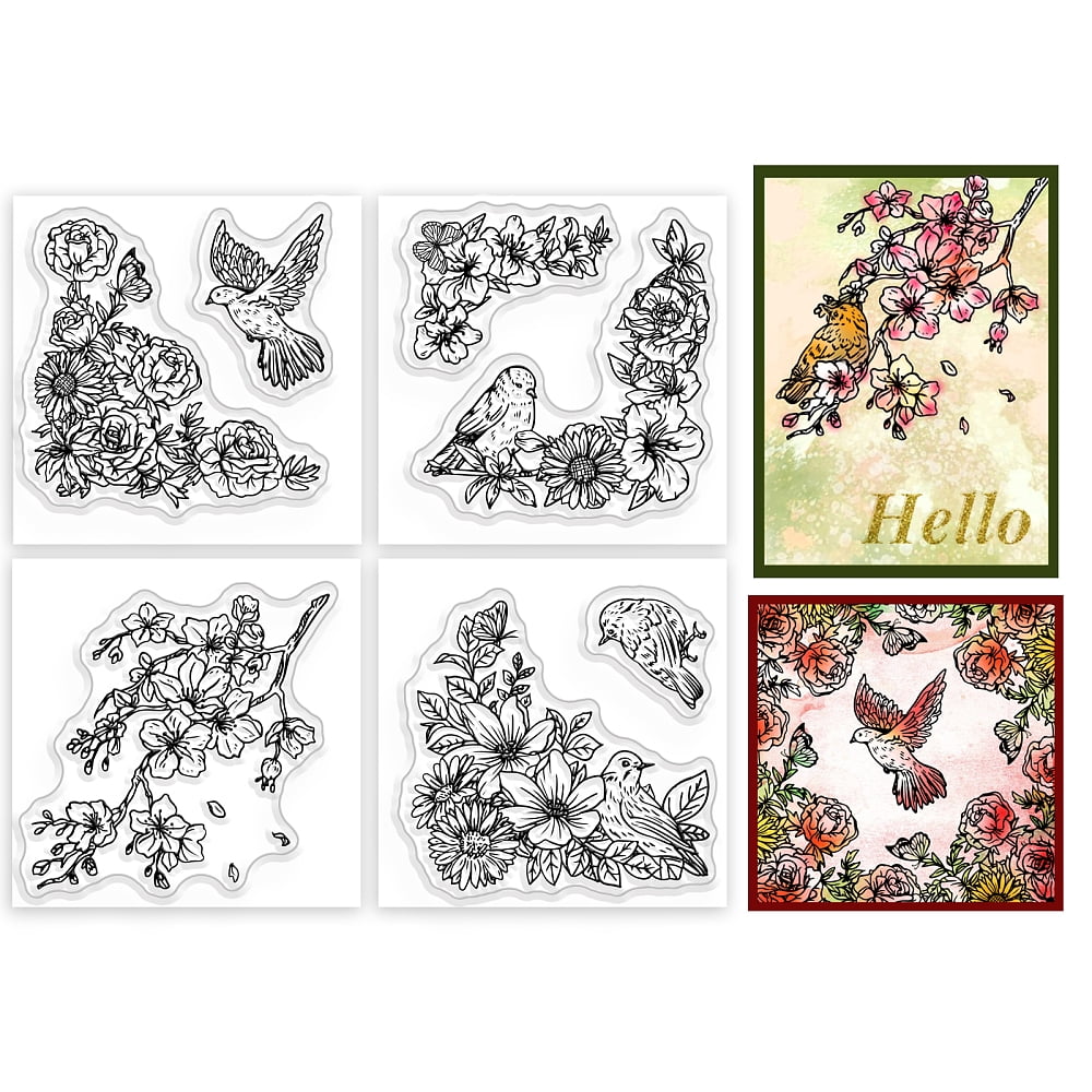 1 Set 4Pcs PVC Stamp for DIY Scrapbooking Flower 55x55mm 1pc/style for ...