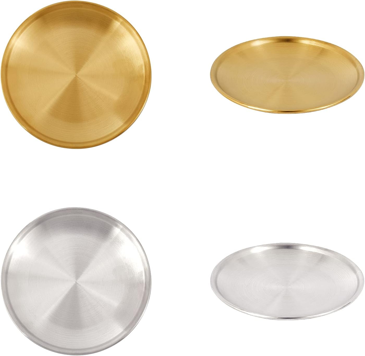 1 Set 4pcs Flat Round Stainless Steel Plates Matte Platinum Golden ...