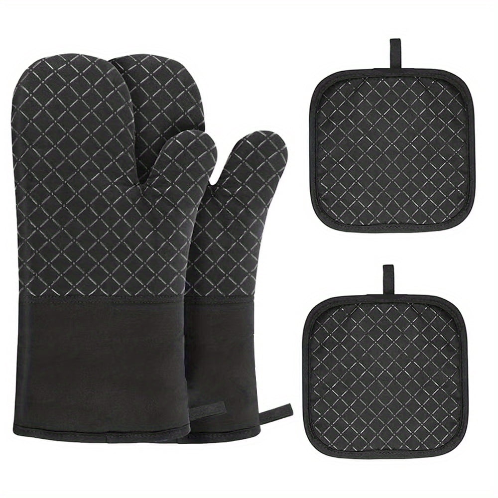 1 Set/4pcs Heavy-Duty Oven Mitts and Pot Holder Set - Non-Slip, Heat ...
