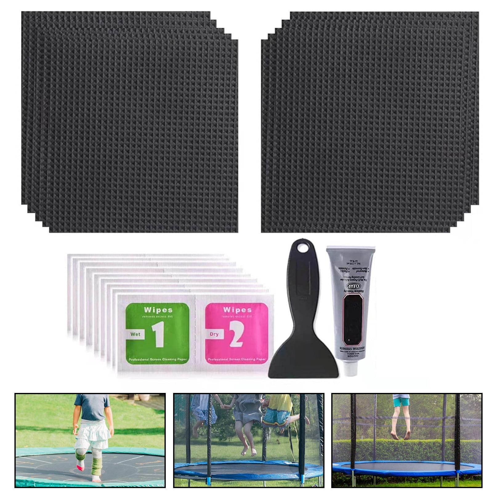 1 Set 4x4-Inch Trampoline Repair Patch Kit with Scraper Adhesive Wiper ...