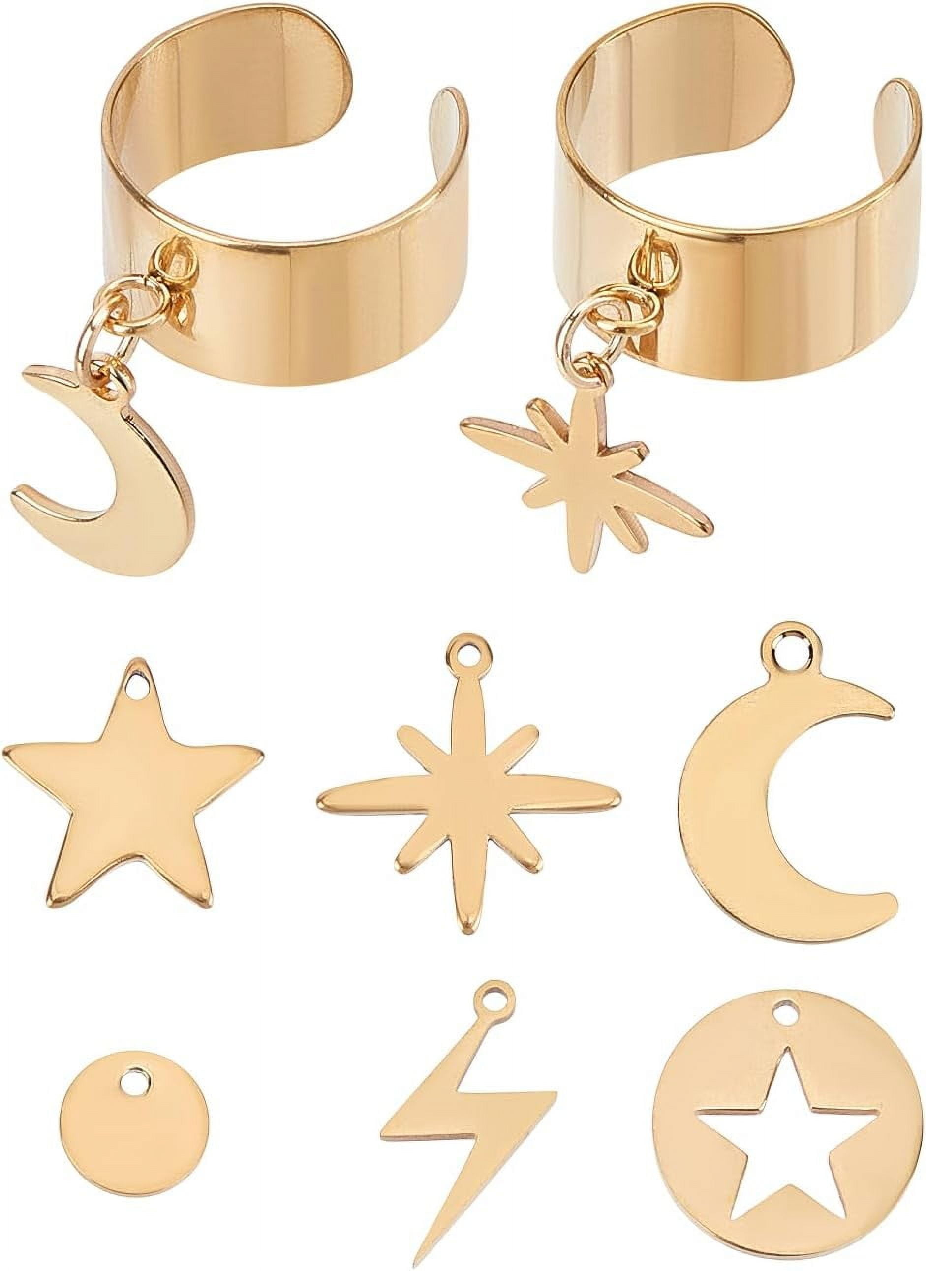 1 Set 5 Style Stainless Steel Ring Open Cuff Ring Set Star Moon ...