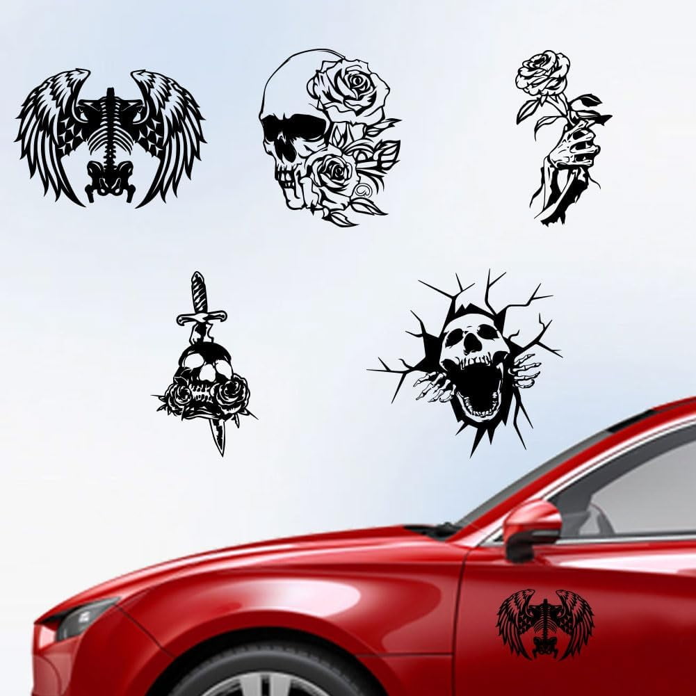 1 Set 5 Styles Skull Vinyl Decals 6.1x5.83 Inches Skull Rose Car ...