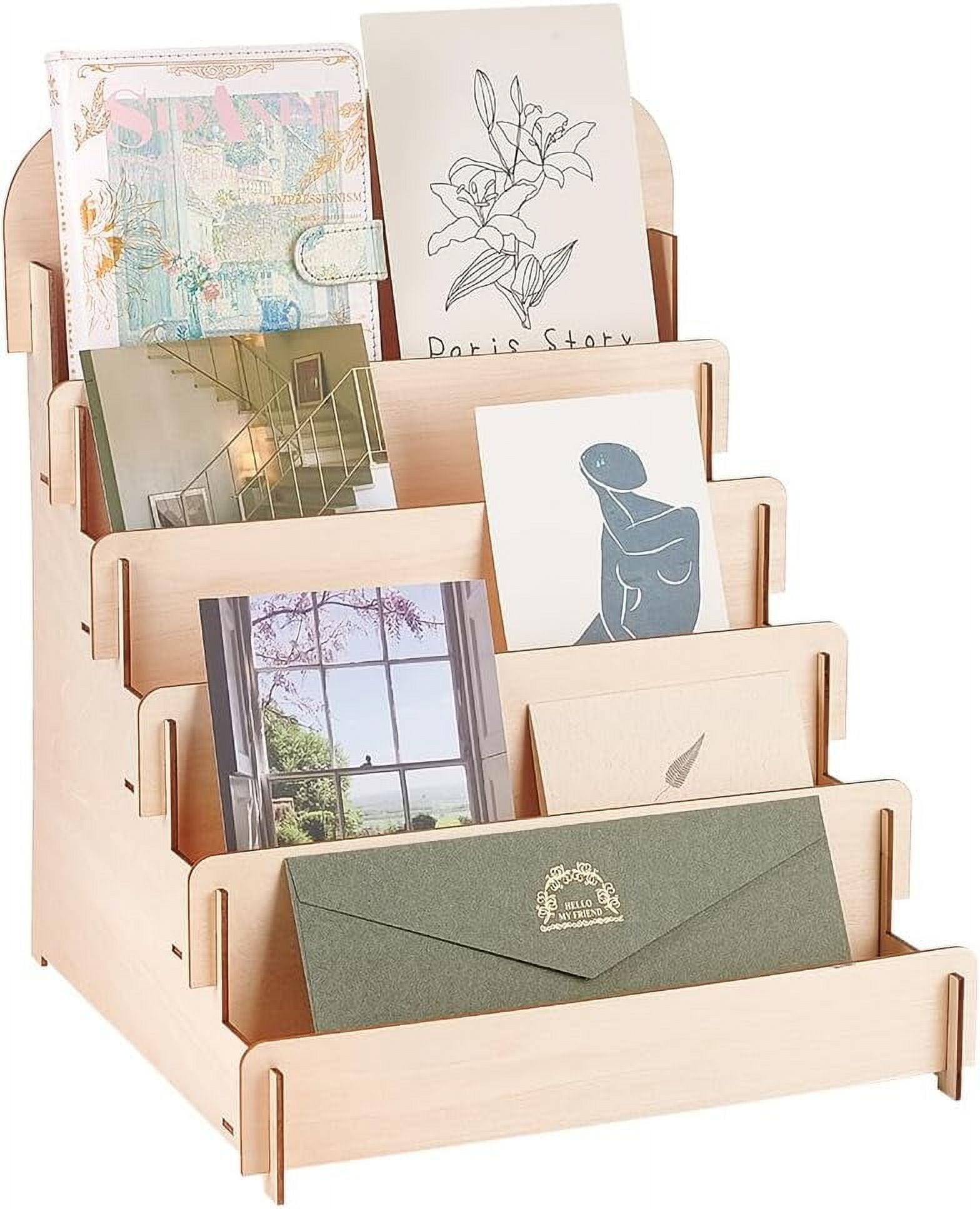 1 Set 5 Tier Greeting Card Display Stand Wooden Greeting Card Holder ...
