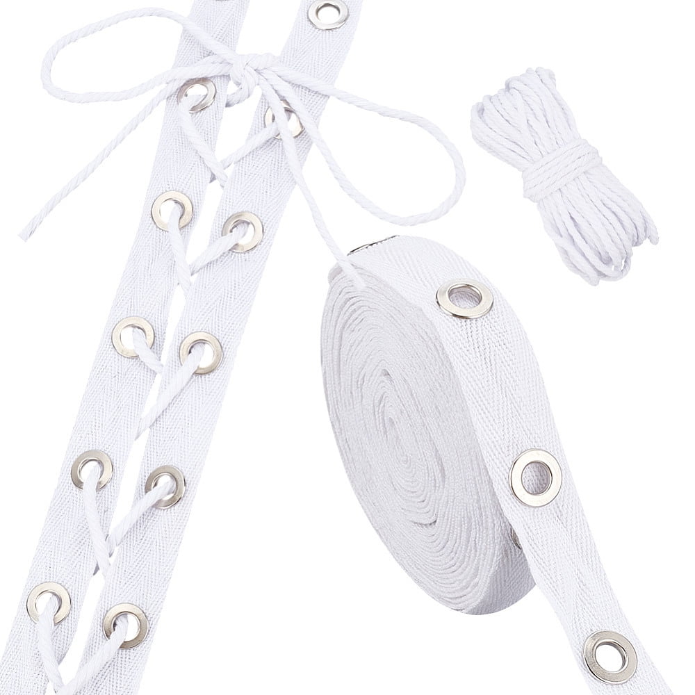 1 Set 5 Yards Cotton Ribbons with Steel Eyelet Rings with 1M Cotton ...