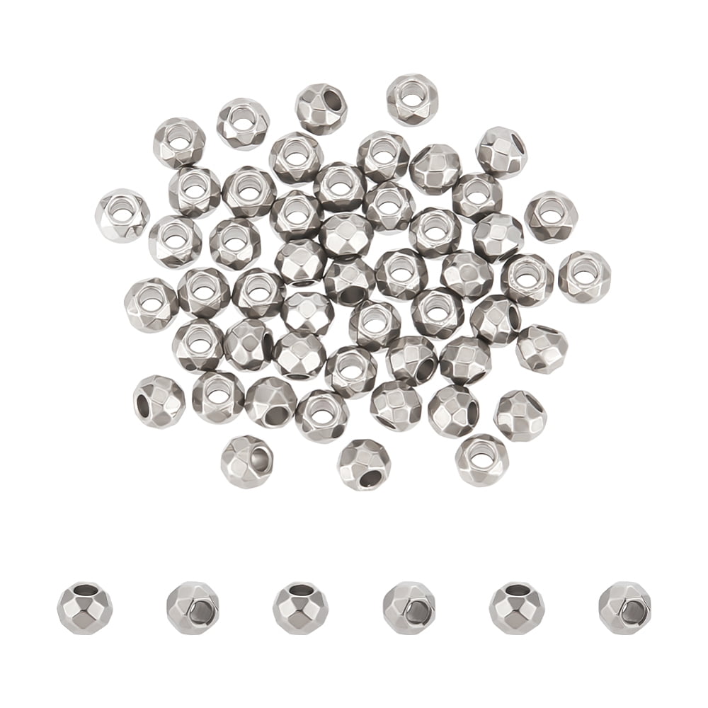1 Set 50Pcs 304 Stainless Steel Spacer Beads Faceted Round Stainless ...