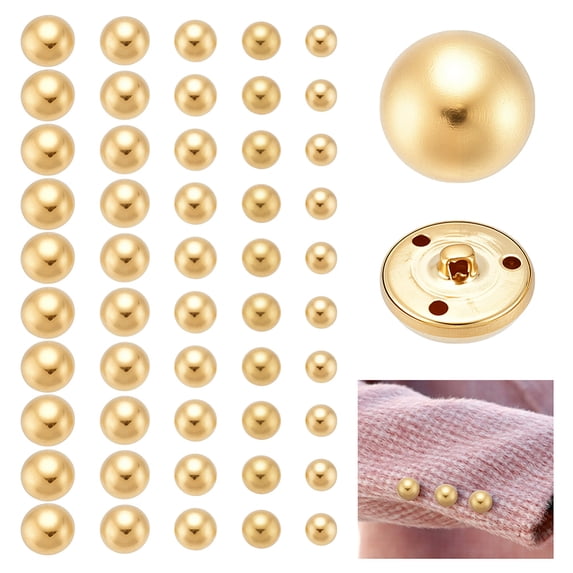 1 Set 50Pcs 5 Styles 1-Hole Zinc Alloy Shank Buttons Half Round Golden ...