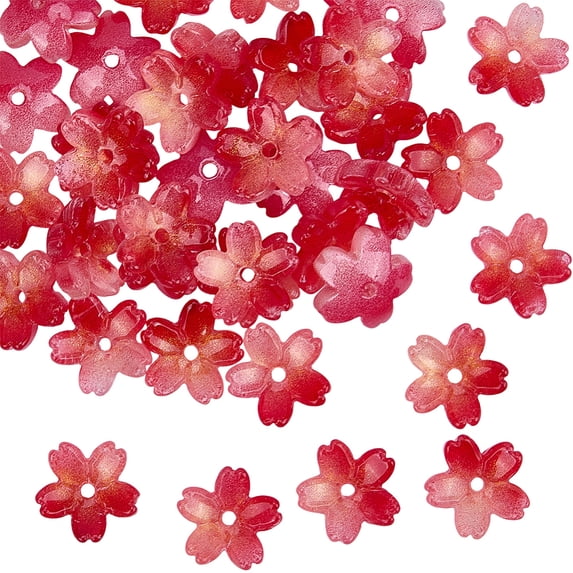 1 Set 50Pcs Glass Bead Caps Flower Two Tone Red 10x10.5x4mm Hole: 1.4mm ...