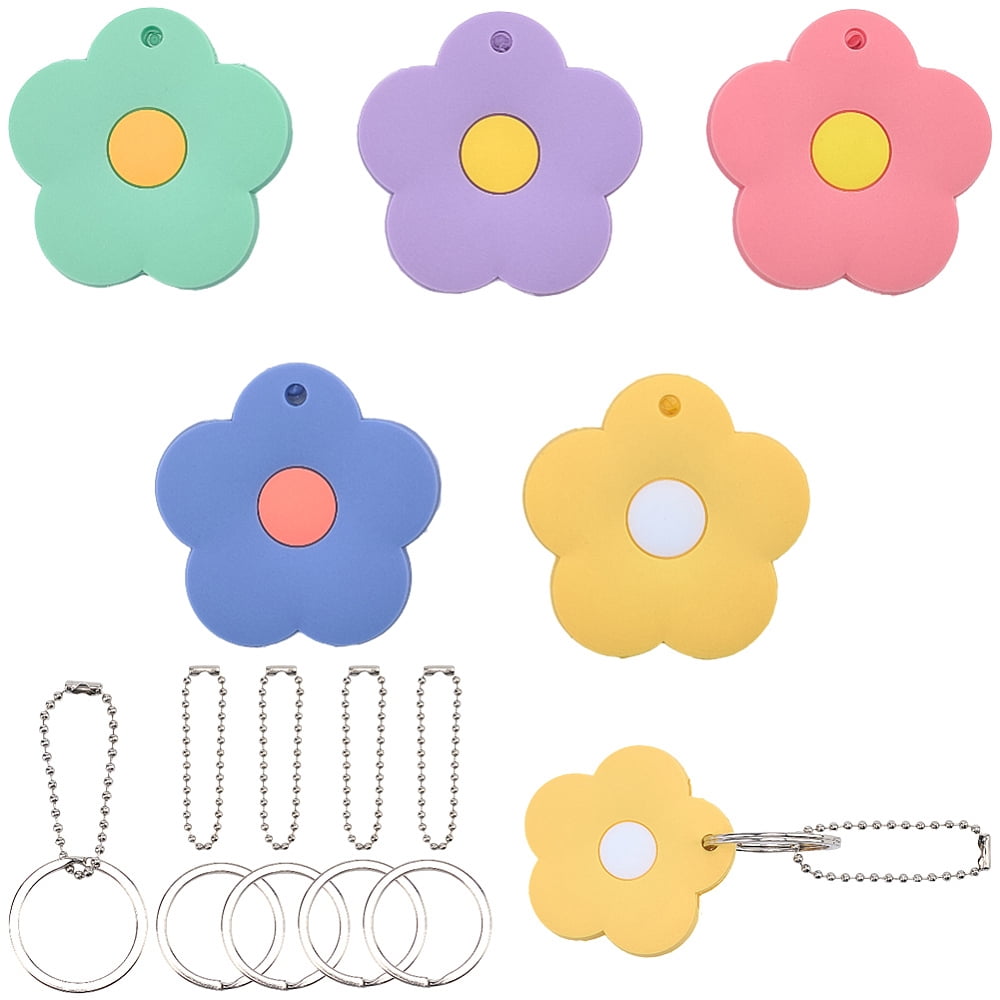 1 Set 5Pcs 5 Colors Silicone Flower Keychains with Iron Ring and Ball ...
