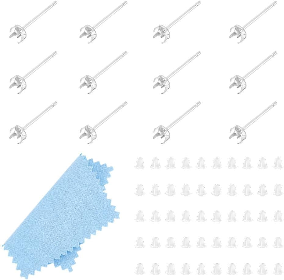 1 Set 6 Pairs 4 Claw Prong Earring Settings Sterling Silver Stud ...