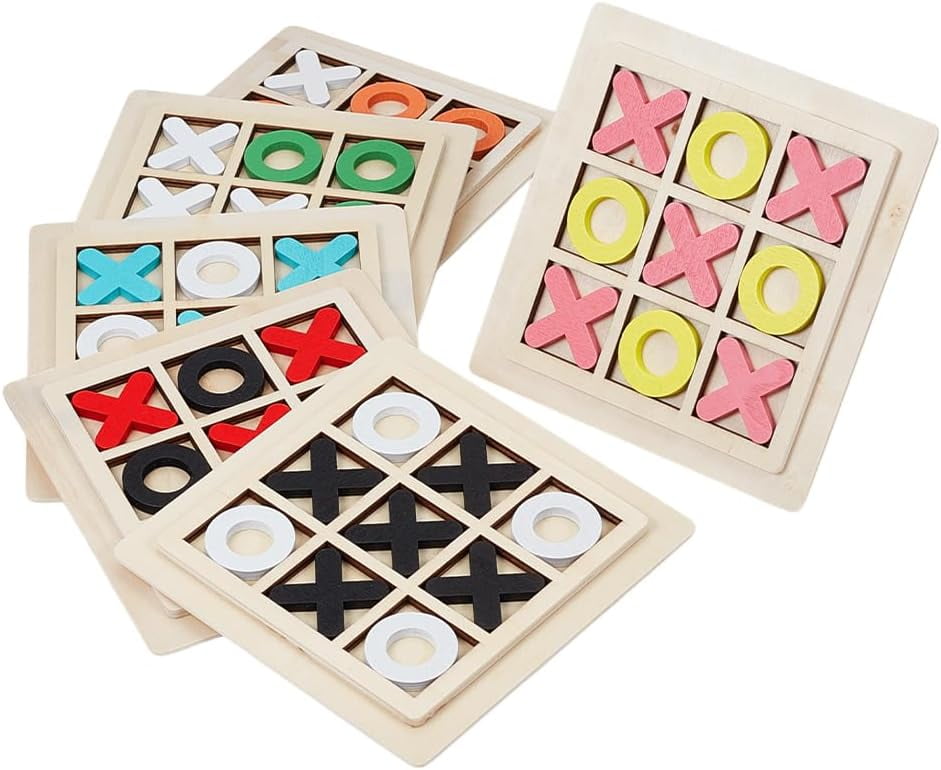 1 Set 6 Sets 6 Colours Wooden Tic Tac Toe Board Wooden XO Tic Tac Toe ...