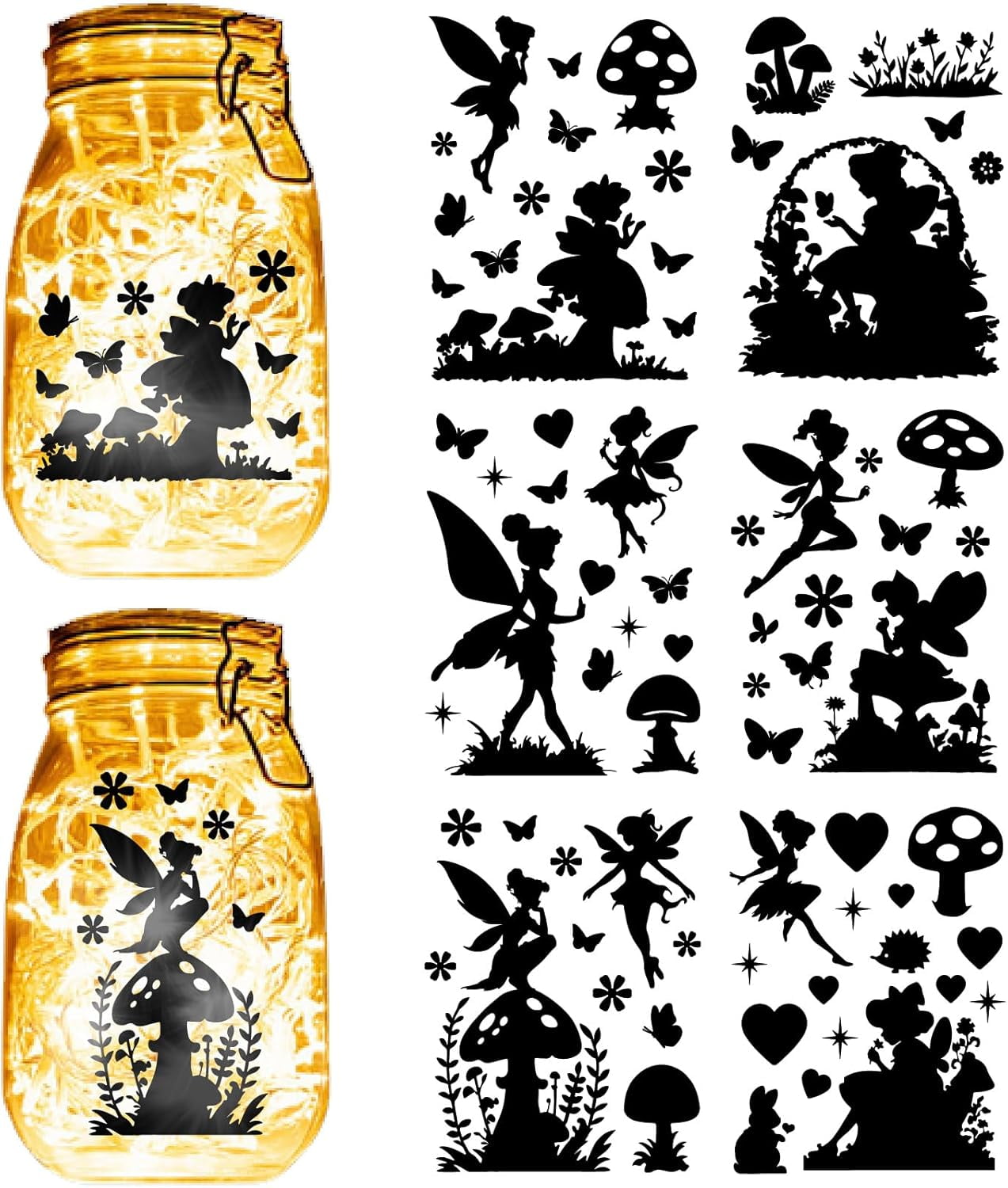 1 Set 6 Sheets Christmas Fairy Mason Jar Decor Jar Sticker PVC ...
