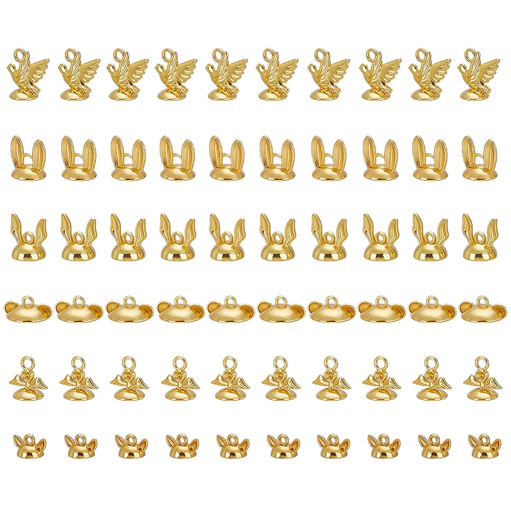 1 Set 60pcs 6 styles Alloy Bead Cap Pendant Bails Animal Theme Golden 6 ...
