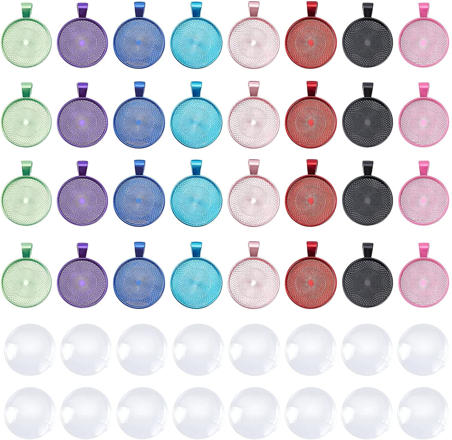 1 Set 64pcs Pendant Tray 8 Colors 32pcs Photo Charms Pendant Blank ...