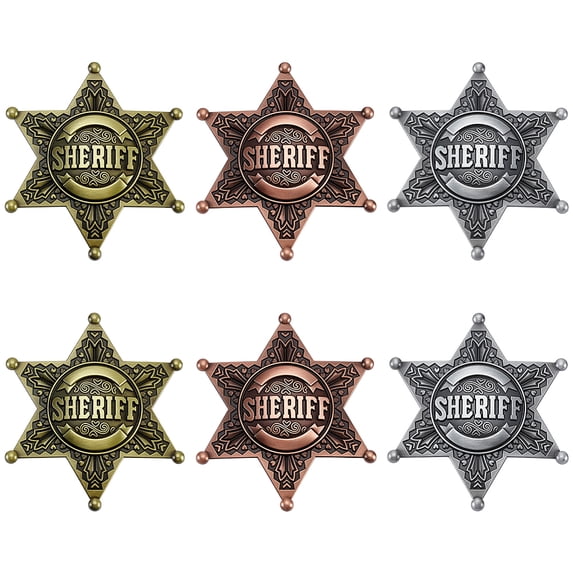 1 Set 6Pcs 3 Colors Star of David with Word Sheriff Alloy Lapel Pins ...