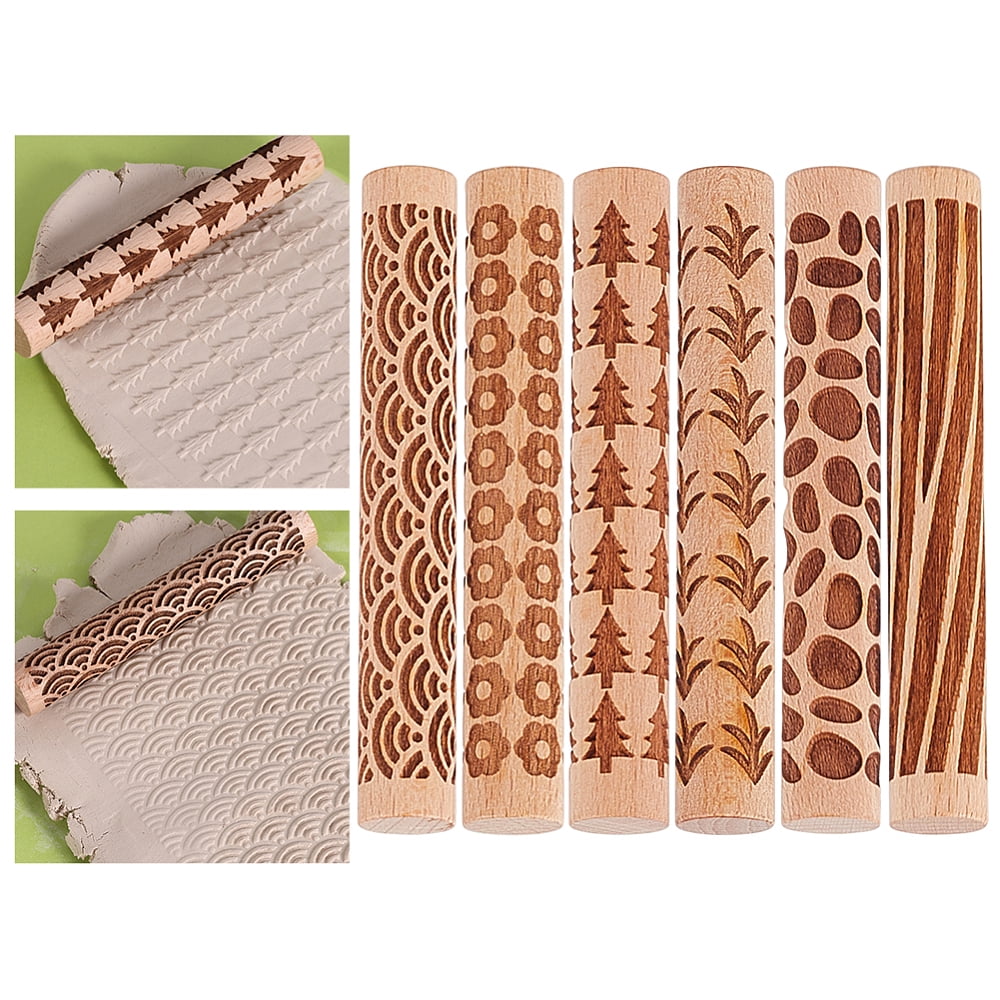 1 Set 6Pcs 6 Styles Wooden Rolling Pin for Baking Embossed Cookies ...