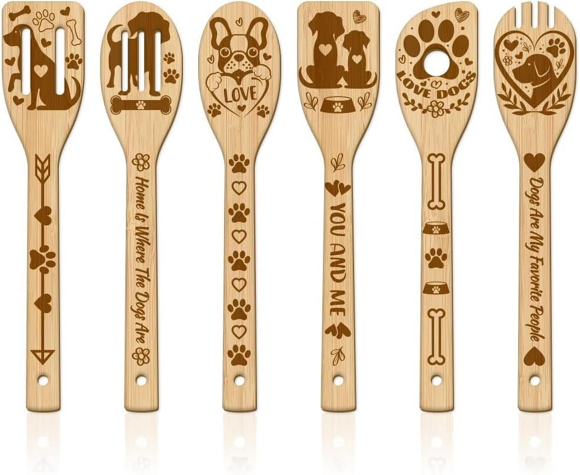 1 Set 6Pcs Dog Bamboo Cooking Utensils Wooden Pet Engraved Cooking ...