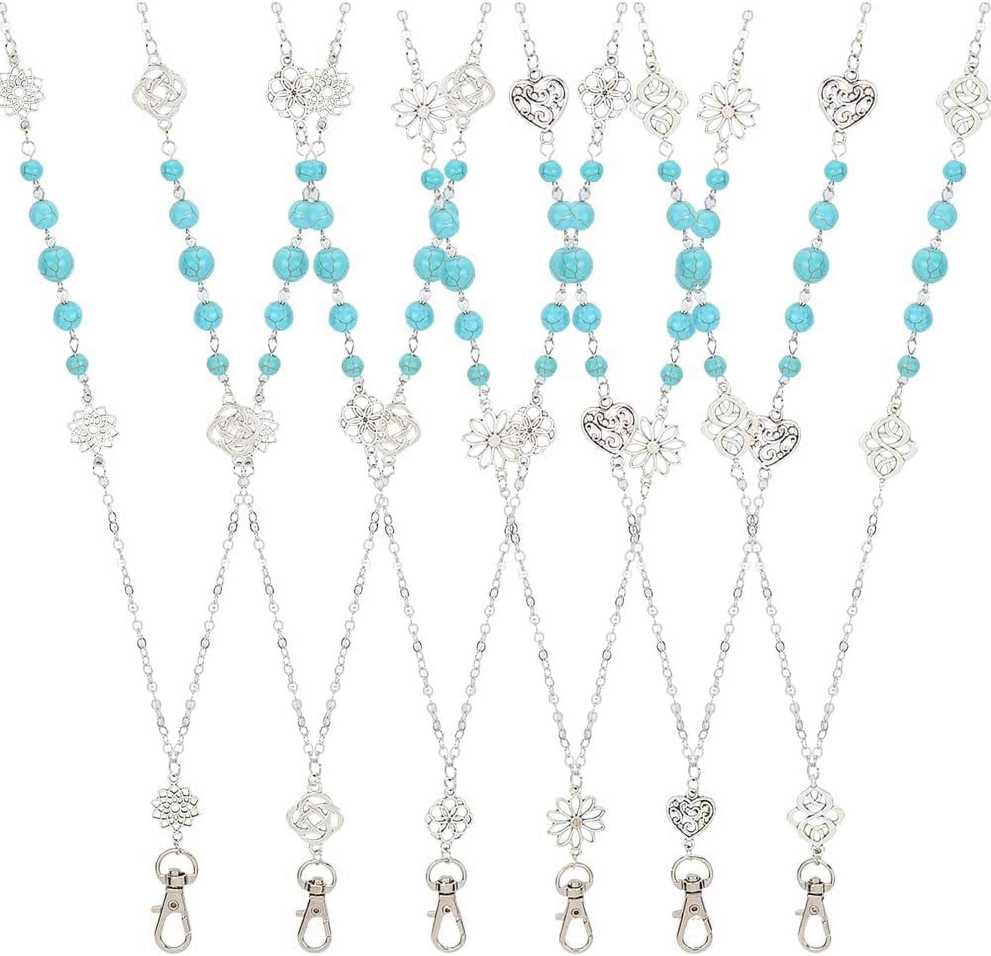 1 Set 6pcs Fancy Lanyards Beaded Id Badge Necklace Alloy Synthetic ...