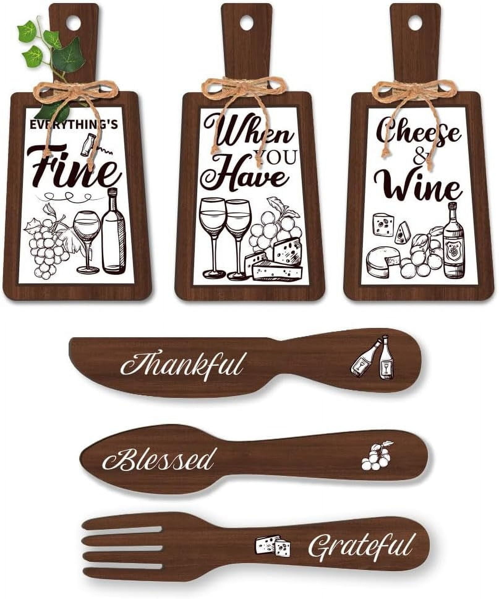 1 Set 6pcs Kitchen Wooden Sign Wine Cheese Wood Cutting Board Wall ...