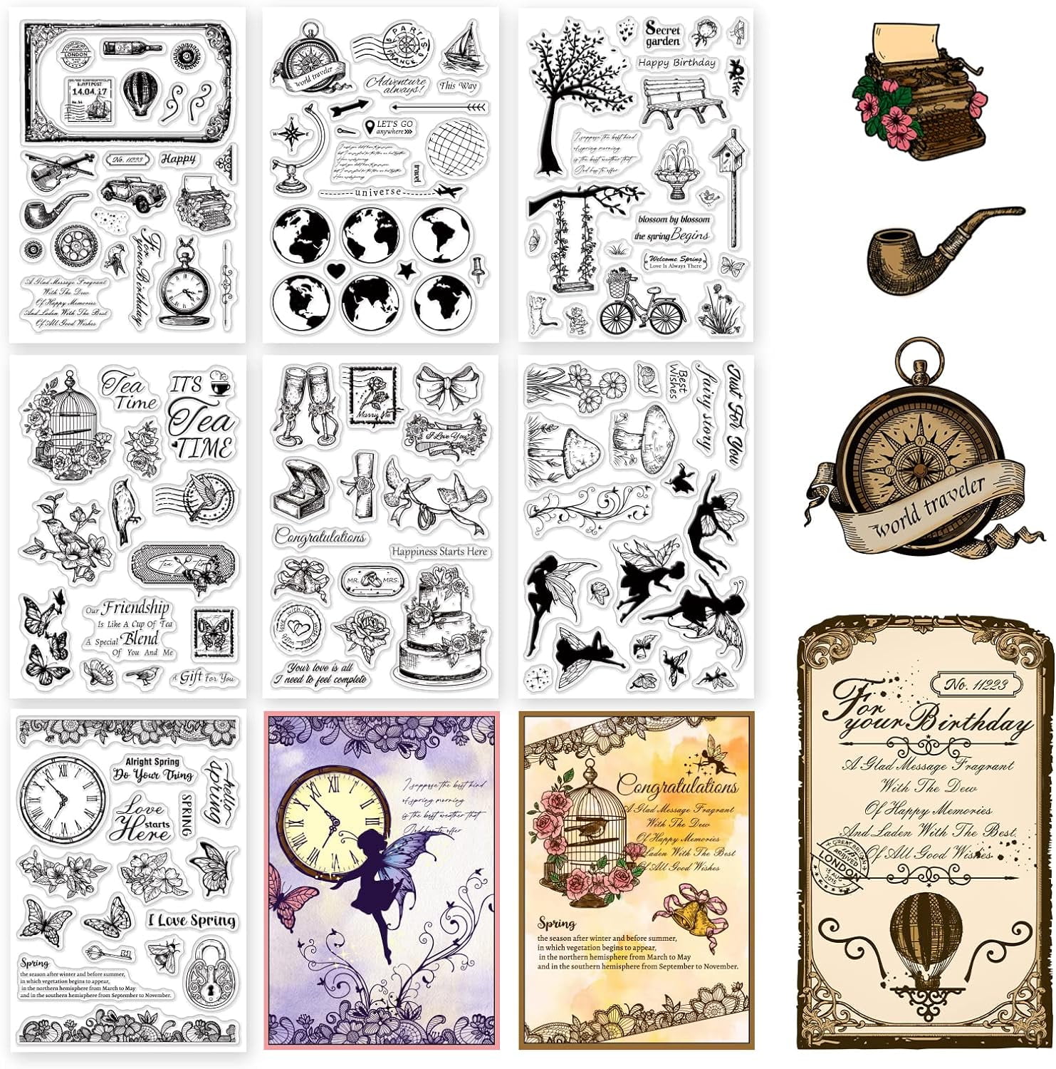 1 Set 7pcs Clear Silicon Stamps Retro Silicone Rubber Stamp Animal ...